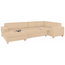 Wohnlandschaft Home Affaire, B:333cm H:80cm T:199cm, beige, Struktur fein (100% Polyester);Chenille (100% Polyester);NaturLEDER (echtes Rindsleder)