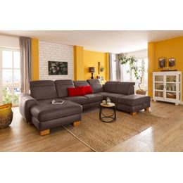 Wohnlandschaft Home Affaire, B:338cm H:86cm T:219cm, braun, Luxus-Microfaser Lederoptik (100% Polyester), Sofas, "Dundee U-Form", wahlweise mit