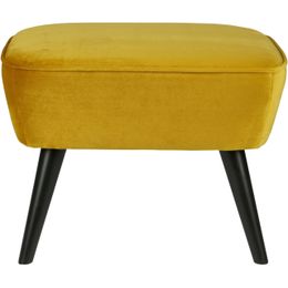 Hocker Woood, B:56cm H:41cm T:36cm, gelb, Wohnzimmer, Hocker, "Sara", mit Samtstoff gepolstert, rechteckige Form, H 41 cm x B 56 cm