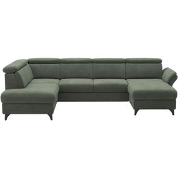 Sit & More Wohnlandschaft SIT & MORE, B:321cm H:84cm T:193cm, gr&uuml;n, 90% Polyester, 10% Polyamid, Sofas, "Glendale, U-Form", inkl. Kopfteilverstellung,wahlweise