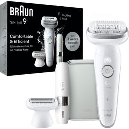 Braun Damen Epilierer "Silk-épil 9-341 SensoSmartTM", silber, Epilierer, mit Rasier- und Trimmeraufsatz & Mini-Rasierer für das Gesicht