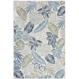 Teppich FLAIR RUGS, B:120cm H:4mm L:170cm, blau, Polypropylen, Wohnzimmer, Teppiche, "Bella Leaf", Bella Leaf Indoor & Outdoor-Teppich