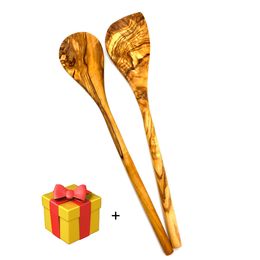 Kochl&ouml;ffel "2tlg. Kochl&ouml;ffel-Set", L: 30cm, braun, OLIVENHOLZ-ERLEBEN, Kochl&ouml;ffel, kommt besonders gut in die Ecken und R&auml;nder des Topfes