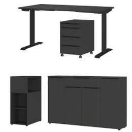 B&uuml;rom&ouml;bel-Set Germania, grau, Metall, Spanplatte, Arbeitsm&ouml;bel-Sets, "Mailand", inkl. Schreibtisch, Rollcontainer, Raumteiler und Sideboard