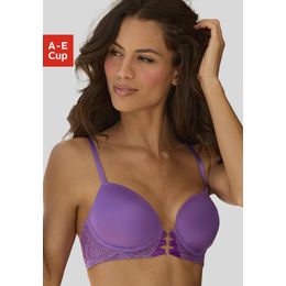Lascana Damen Push-up-BH "Eleonora", Gr. 80, lila, Spitze, Obermaterial: 60% Polyamid, 35% Polyester, 5% Elasthan, BHs, mit feiner Schnürung in