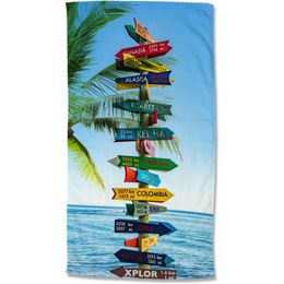 Strandtuch Good Morning, B:100cm L:180cm, bunt, Microfaser, Obermaterial: 100% Polyester, Handtücher, "Beach Sign", Mikrofaser, 100x180,