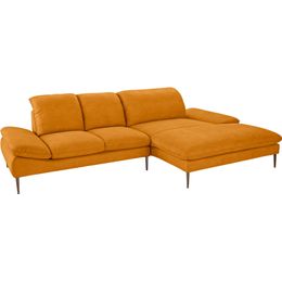 Ecksofa W.Schillig, B:310cm H:87cm T:185cm, gelb, Chenille-Flachgewebe R66 (85% Polyester, 15% Nylon);Longlife Xtra-Leder Z59: Glattleder mit