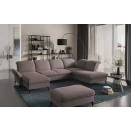 Sit & More Wohnlandschaft SIT & MORE, B:363cm H:88cm T:242cm, grau, 90% Polyester, 10% Polyamid, Sofas, "Leandro U-Form", Wahlweise mit Bett-, Kopfteil - und