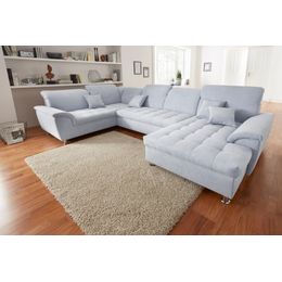 Wohnlandschaft DOMO collection, B:352cm H:81cm T:214cm, blau, Flachgewebe (100% Polyester);Chenille (100% Polyester), Sofas, "Franzi optional mit