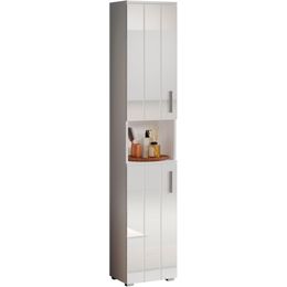 Hochschrank Welltime "Prag", koprpus: wei&szlig; melamin, front: wei&szlig; hochglanz lack, B:37cm H:192cm T:31cm, FSC-zertifizierter Holzwerkstoff, Schr&auml;nke, Hochschrank, Hochschrank mit 2 T&uuml;ren & 1 Fach - (B/T/H) 37/31/192 cm