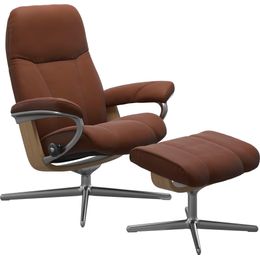 stressless "Consul" Set, Relaxsessel mit Hocker, mit Hocker, mit Cross Base, Gr&ouml;&szlig;e S, M & L, Holzakzent Eiche