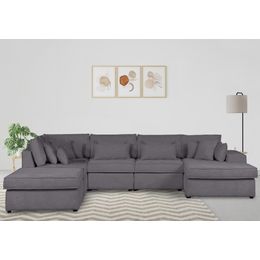 Wohnlandschaft OTTO HOME, B:460cm H:75cm, grau, 100% Polyester, Sofas, "Enid U-Form", 6 Teile, bestehend aus Modulen, in vielen Bezügen, auch in
