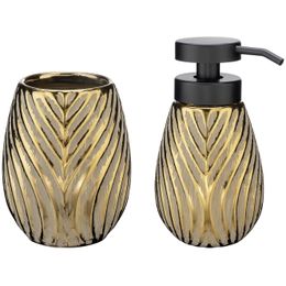 Badaccessoire-Set Wenko, gold, Keramik, Kunststoff, Badaccessoires-Sets, "Modell Idro Gold", Seifenspender und Zahnputzbecher, Keramik,