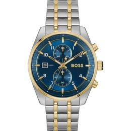BOSS Herren Chronograph "SKYTRAVELLER", silber, Armbanduhren, Quarzuhr, Armbanduhr, Herrenuhr, Edelstahlarmband, analog, Tag
