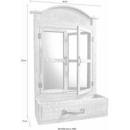 Dekospiegel Locker, B:36cm H:54cm T:13cm, grau, Holz, Spiegel, Wandspiegel, mit Ablage
