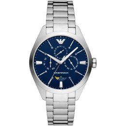 Emporio Armani Herren Multifunktionsuhr, silber, Armbanduhren, Quarzuhr, Armbanduhr, Herrenuhr, Mondphase, Edelstahlarmband