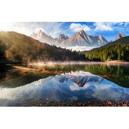 papermoon Fototapete "Mountain Lake Autumn Fog", B/L: 4m x 2,6m, Bahnen: 8 Stk., bunt, Tapeten