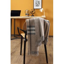 Plaid Biederlack, B:150cm L:200cm, braun, Kaschmir, Wolle, Wohndecken, "Plaid Twin Check", im klassischen Karodesign
