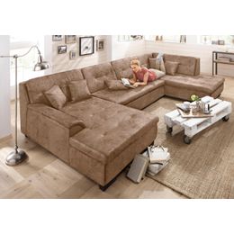 Wohnlandschaft Home Affaire, B:364cm H:83cm T:106cm, braun, Sofas, "Bergen zeitlos und elegant, U-Form", wahlweise mit Bettfunktion