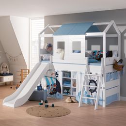 Hausbett Paidi, B:242cm H:215cm L:210cm, wei&szlig;, Betten, "TINY HOUSE", Spielbett mit Rutsche und Rausfallschutz, individuell gestaltbar