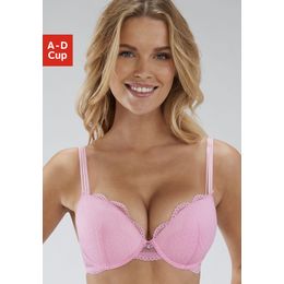 Lascana Damen Push-up-BH "Kira", Gr. 80, rosa, Spitze, Obermaterial: 50% Polyamid, 43% Polyester, 7% Elasthan, BHs, mit extravagantem Bänderdetail an