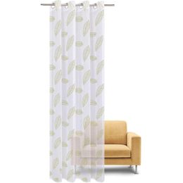 Gardine GERSTER, B:140cm H:235cm, gr&uuml;n, Wirkware, Polyester, Wohnzimmer, Gardinen, "Helen", &Ouml;senschal bestickt mit Bl&auml;ttern