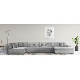 Wohnlandschaft Home Affaire, B:390cm H:86cm T:190cm, grau, 100% Polyester, Sofas, "Skara U-Form", Lounge-Sofa mit Federkernpolsterung, in vielen
