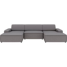 Wohnlandschaft Trendmanufaktur, B:329cm H:73cm T:162cm, grau, 100% Polyester, Sofas, "Graz, wahlweise mit Sitzvorschub und Bettkasten, U-Form, Breite