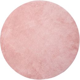 Teppich Paco Home, H:14mm &Oslash;:120cm, rosa, Polyester, Wohnzimmer, Teppiche, "Cadiz 630", Kurzflor, Uni-Farben, besonders weich, waschbar, Wohnzimmer
