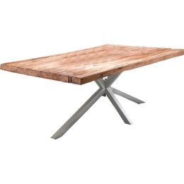 Esstisch Sit, B:180cm H:76cm T:100cm, beige, Platte recyceltes Teak, Gestell Metall, Tische, Platte aus recyceltem Teak