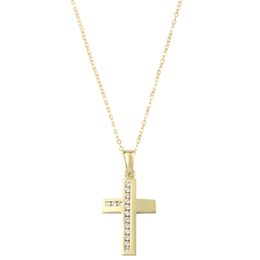 Amor Damen Kette mit Anhänger "Kreuz", Gelbgold 375, L: 45, gold, Gelbgold 375, Halsketten, mit Zirkonia (synth.)