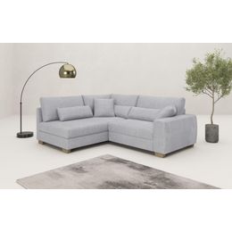 Ecksofa MR. COUCH, B:227cm H:68cm T:190cm, grau, Stripes (92% Polyester / 8% Nylon), Wohnzimmer, Sofas, "Hilla L-Form", Mit Federkern, wahlweise mit