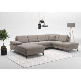 Sit & More Wohnlandschaft SIT & MORE, B:300cm H:83cm T:202cm, grau, 100% Polyester, Sofas, "Morris Jubi U-Form, B: 300 cm", mit Armteilfunktion & 1 Zierkissen,