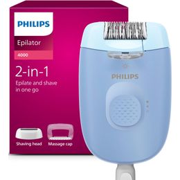 Philips Damen Epilierer "Series 4000", blau, B:12cm H:14,5cm T:5cm, Epilierer, kompakter Epilierer mit Kabel und LED-Licht, inkl. Massageaufsatz