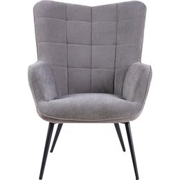Sessel ByLiving, B:60cm H:97cm T:80cm, grau, 100% Polyester, Wohnzimmer, Sessel, "Uta", wahlweise mit oder ohne Hocker, in Cord, Samt oder Webstoff