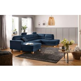 Wohnlandschaft Home Affaire, B:313cm H:100cm, blau, Sofas, "Navan, komfortabel mit viel Platz, U-Form", wahlweise mit Bettfunktion und Kopfstütze