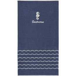 Strandtuch Seahorse, B:100cm L:180cm, blau, Frotteevelours, Baumwolle, Handtücher, "Waves", 100x180, für Strand und Pool, Trendy summer design in
