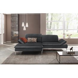 Ecksofa W.Schillig, B:294cm H:87cm T:185cm, schwarz, Chenille-Flachgewebe R66 (85% Polyester, 15% Nylon);Longlife Xtra-Leder Z59: Glattleder mit