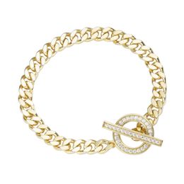 Damen Armband "Panzerkette, Schließe mit Zirkonia, Silber 925", 18cm, Silber 925 (Sterlingsilber), gold, Giorgio Martello MILANO, Silber 925