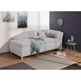 Schlafsofa Alina, B:223cm H:80cm T:102cm, grau, Struktur TMD (100% Polyester), Jugendzimmer, Sofas, "Lindsay", Bettkasten, Zierkissen-Set aus: 2 Stk.