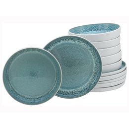 Tafelservice my home "modernes Geschirr-Set, Service Nydala", wei&szlig;, eisblau, 12 Stk., Steinzeug, Geschirr-Sets, Tafelservice, hohe Haltbarkeit, sp&uuml;lmaschinen- & mikrowellengeeignet, Reaktivglasur