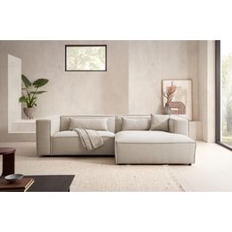 Ecksofa, B:267cm H:66cm T:167cm, beige, LeGer Home by Lena Gercke, 100% Polyester, Wohnzimmer, Sofas, "PIARA mit Kedernaht, Cord, Leinenoptik o.