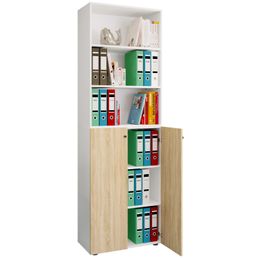 Aktenschrank Vcm, B:70cm H:220cm T:40cm, weiß, Obermaterial: 100% Holz Wood., Büro, Schränke, "Vcm Büroschrank mit 6 Fächern Büroregal moderner