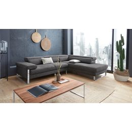 Ecksofa W.Schillig, B:281cm H:71cm T:230cm, grau, Flachgewebe S22 (100% Polyester);Stoff S37 (100% Polyester);Longlife Xtra-Leder Z59: Glattleder mit