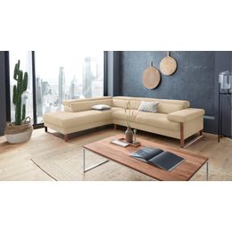 Ecksofa W.Schillig, B:281cm H:71cm T:230cm, beige, Flachgewebe S22 (100% Polyester);Stoff S37 (100% Polyester);Longlife Xtra-Leder Z59: Glattleder