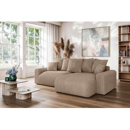 Ecksofa Home Affaire, B:235cm H:84cm T:142cm, braun, 100% Polyester, Wohnzimmer, Sofas, "LAKESIDE klein mit Bettfunktion und Bettkasten, B/T/H