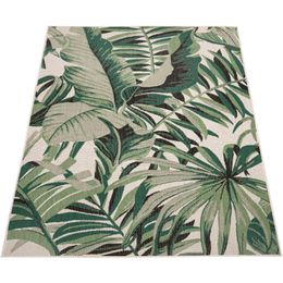 Teppich Paco Home, B:140cm H:4mm L:200cm, gr&uuml;n, Polypropylen, Wohnzimmer, Teppiche, "Ostende 551", Flachgewebe, Motiv Palmenbl&auml;tter, In- und Outdoor