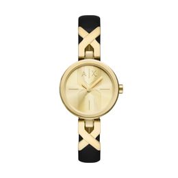 Armani Exchange Damen Quarzuhr, schwarz, Armbanduhren, Armbanduhr, Damenuhr, Lederarmband, analog