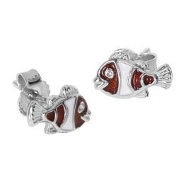 OSTSEE-SCHMUCK Damen Paar Ohrstecker "OSTSEE-SCHMUCK Ohrstecker kleiner Fisch Ohrstecker kleiner Fisch", 9 x 5mm, Silber 925 (Sterlingsilber), rot,