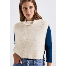 Strickponcho Street One, Damen, Gr. onesize, lucid wei&szlig;, Feinstrick, 50% Polyacryl, 50% Polyamid, unifarben, normal normal, hoch geschlossener Ausschnitt, abgesteppt, Pullover, mit Federgarn